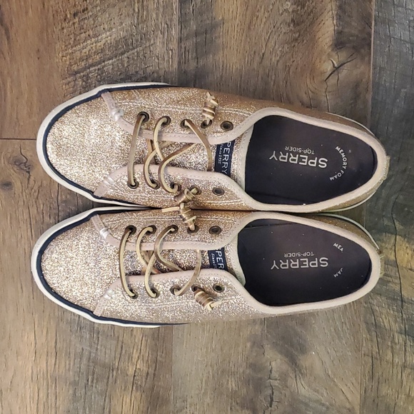 Sperry | Shoes | Sperry Pier View Gold Glitter Lace Up Sneakers | Poshmark